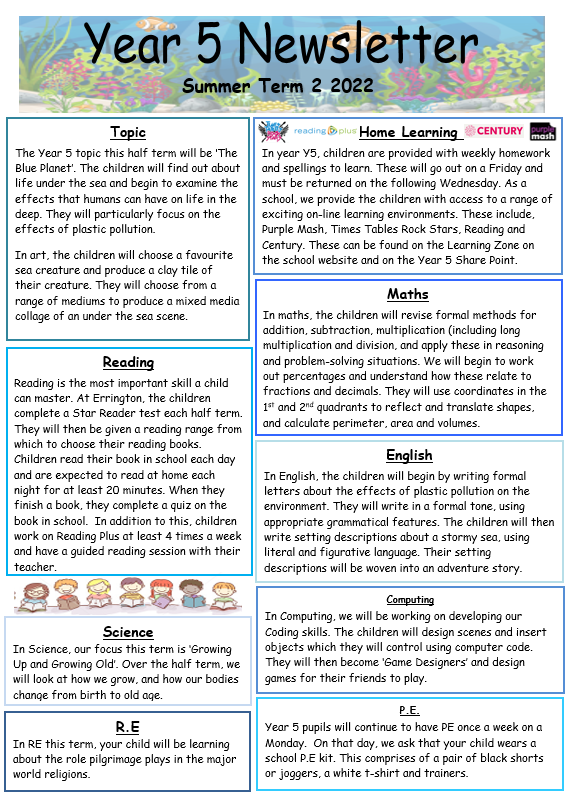 Year Group Newsletters - Errington Primary School